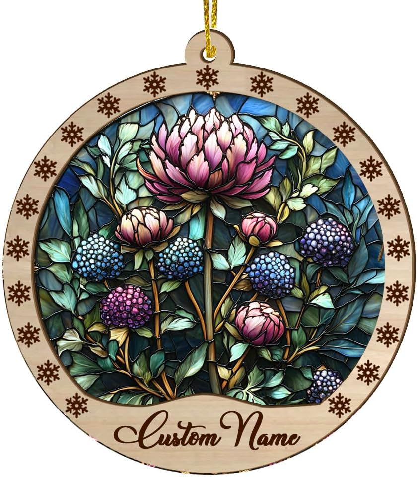 Personalized Christmas Suncatcher Purple Thistles, Purple Thistles ...