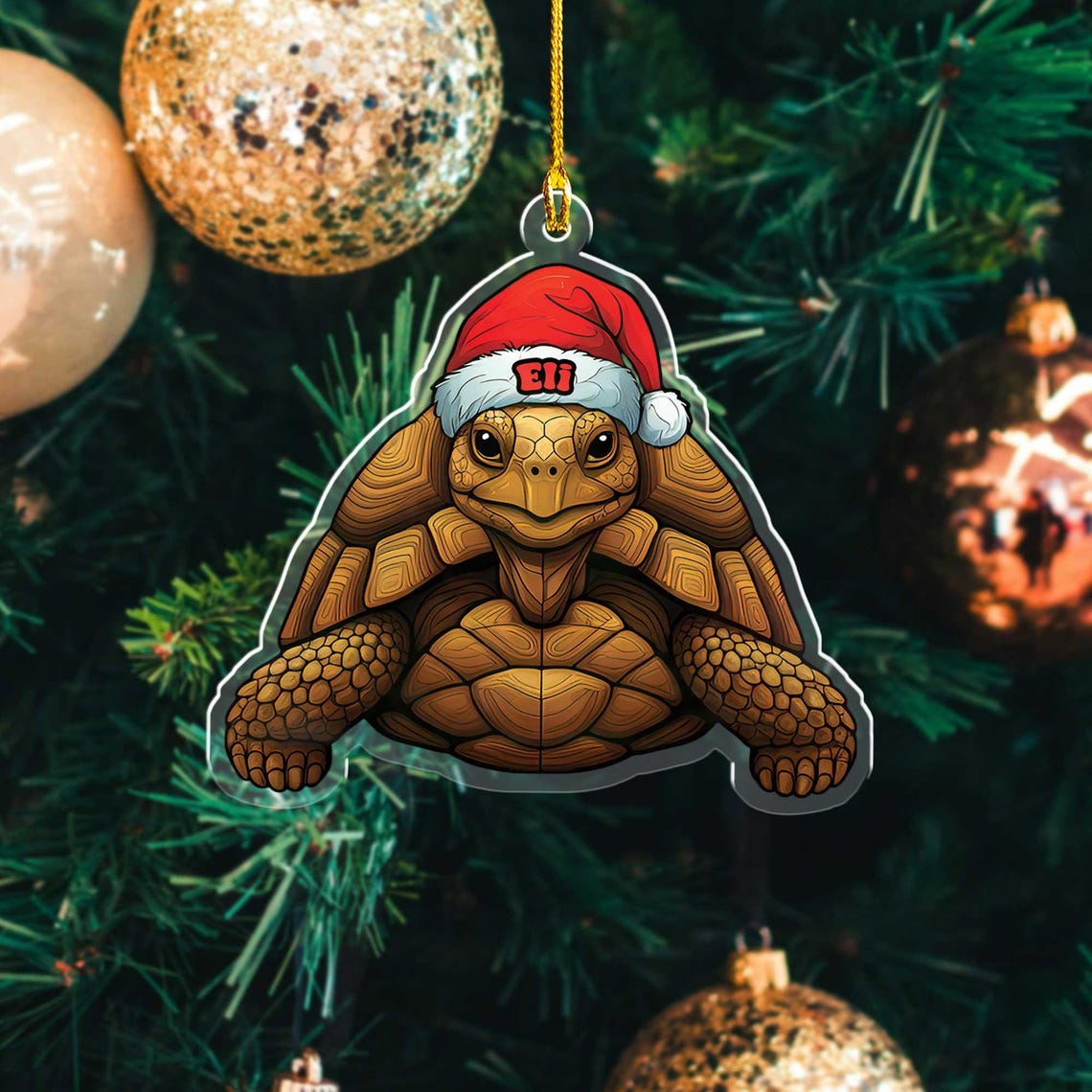 Personalized Christmas Tortoise 2D Flat Ornament - Cute Animal Xmas ...