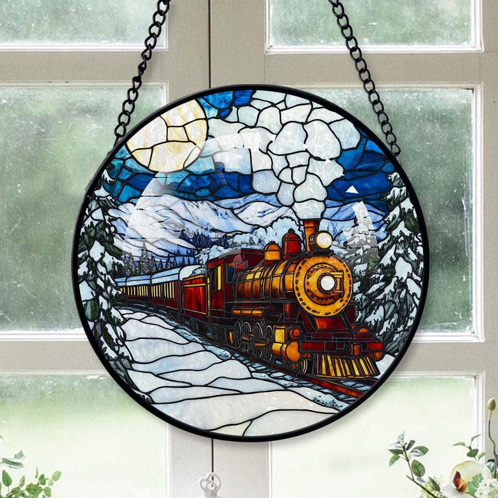 Personalized Christmas Train Suncatcher Stained Glass, Christmas Train ...