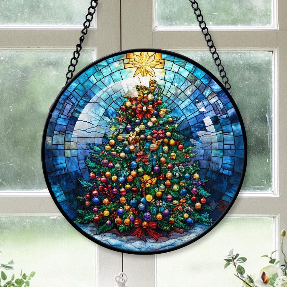 Personalized Christmas Tree Suncatcher Stained Glass, Christmas Tree ...
