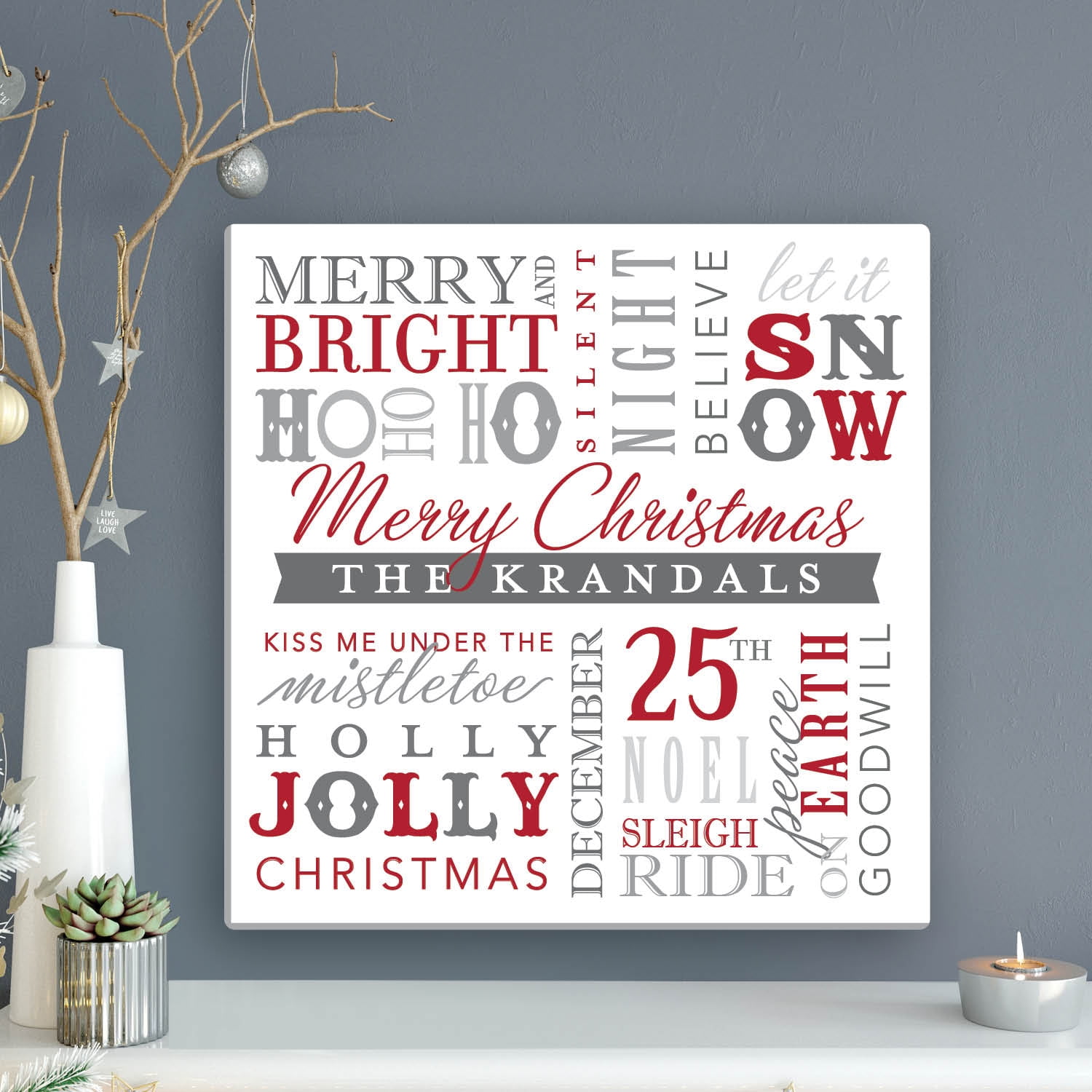Personalized Christmas Words Canvas Print, 12x12 - Walmart.com