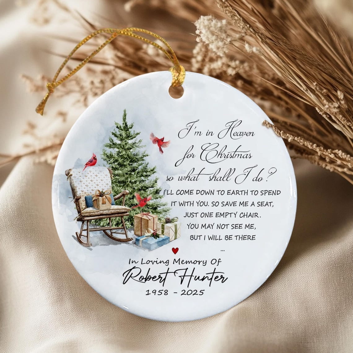 Personalized Christmas in Heaven Memorial Ornament, Custom Cardinal ...
