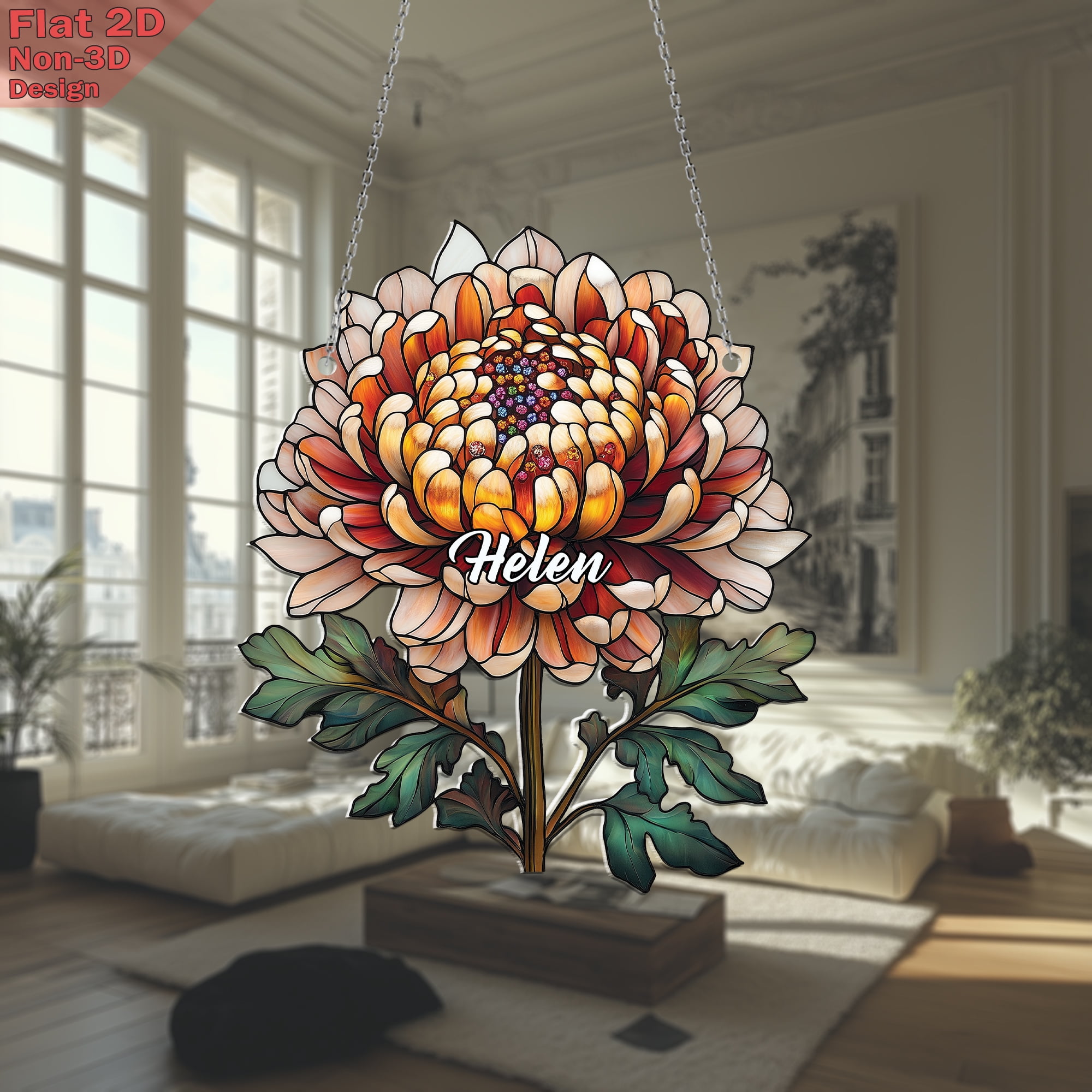 Personalized Chrysanthemum Stained Glass Effect Acrylic Window Hanging ...