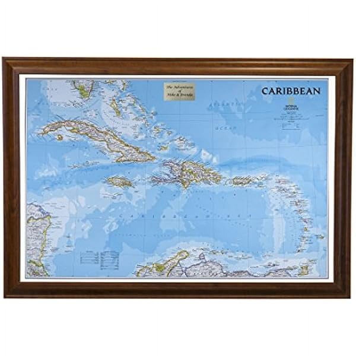 Personalized Classic Caribbean Push Pin Travel Map with Brown Frame and ...