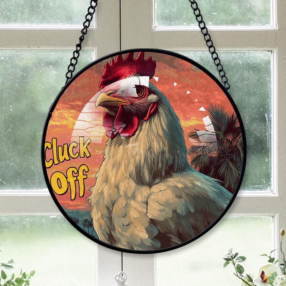 Personalized Cluck Off Stained Glass Suncatcher Artistic Window Hanging ...