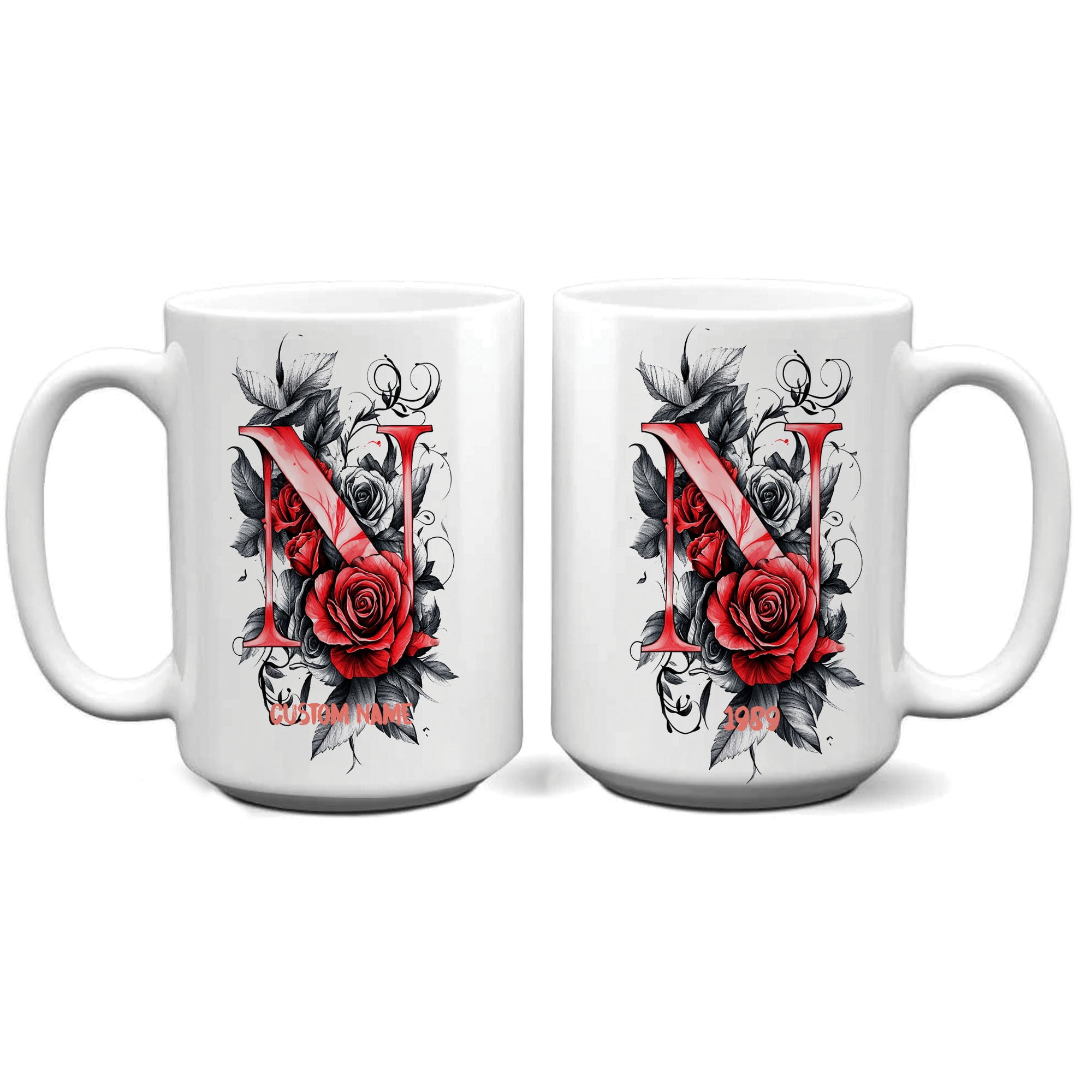 Personalized Coffee Mug with Monogram N for Women, Custom Ceramic Cup ...