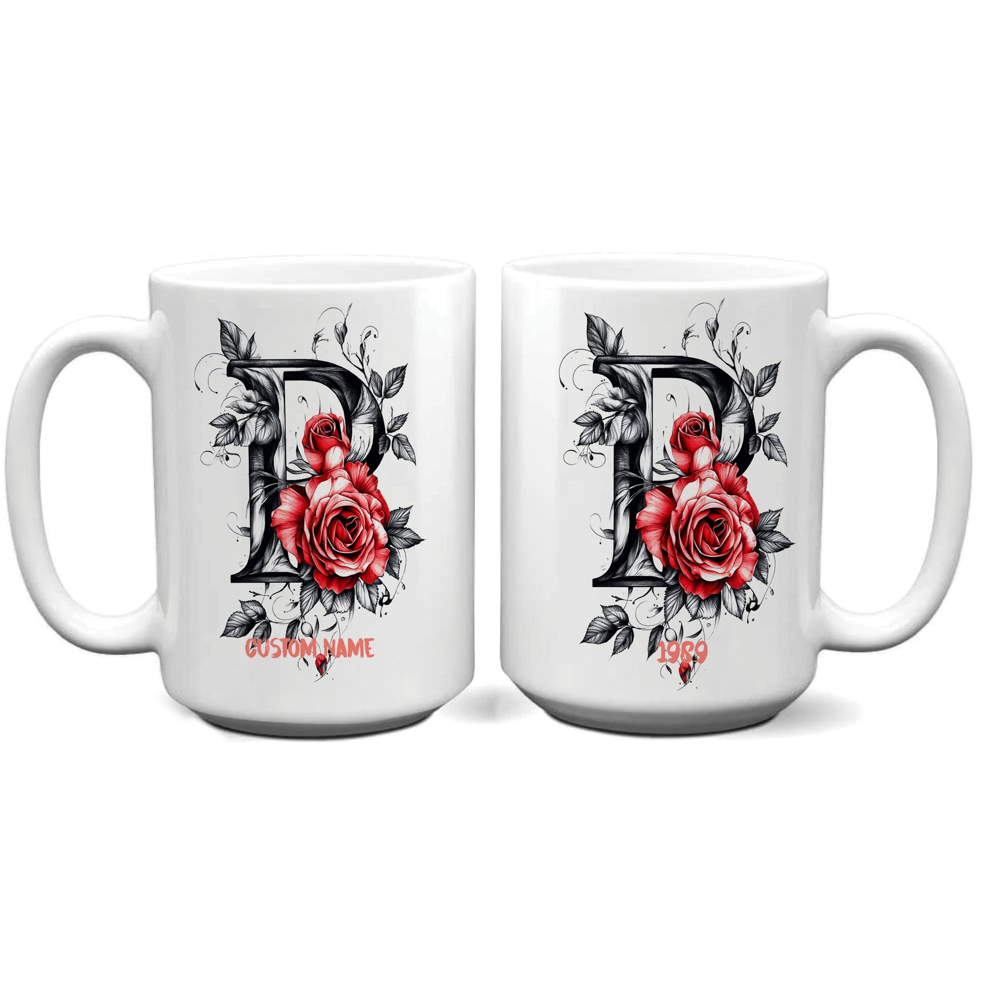 Personalized Coffee Mug with Monogram P for Women, Custom Ceramic Cup ...