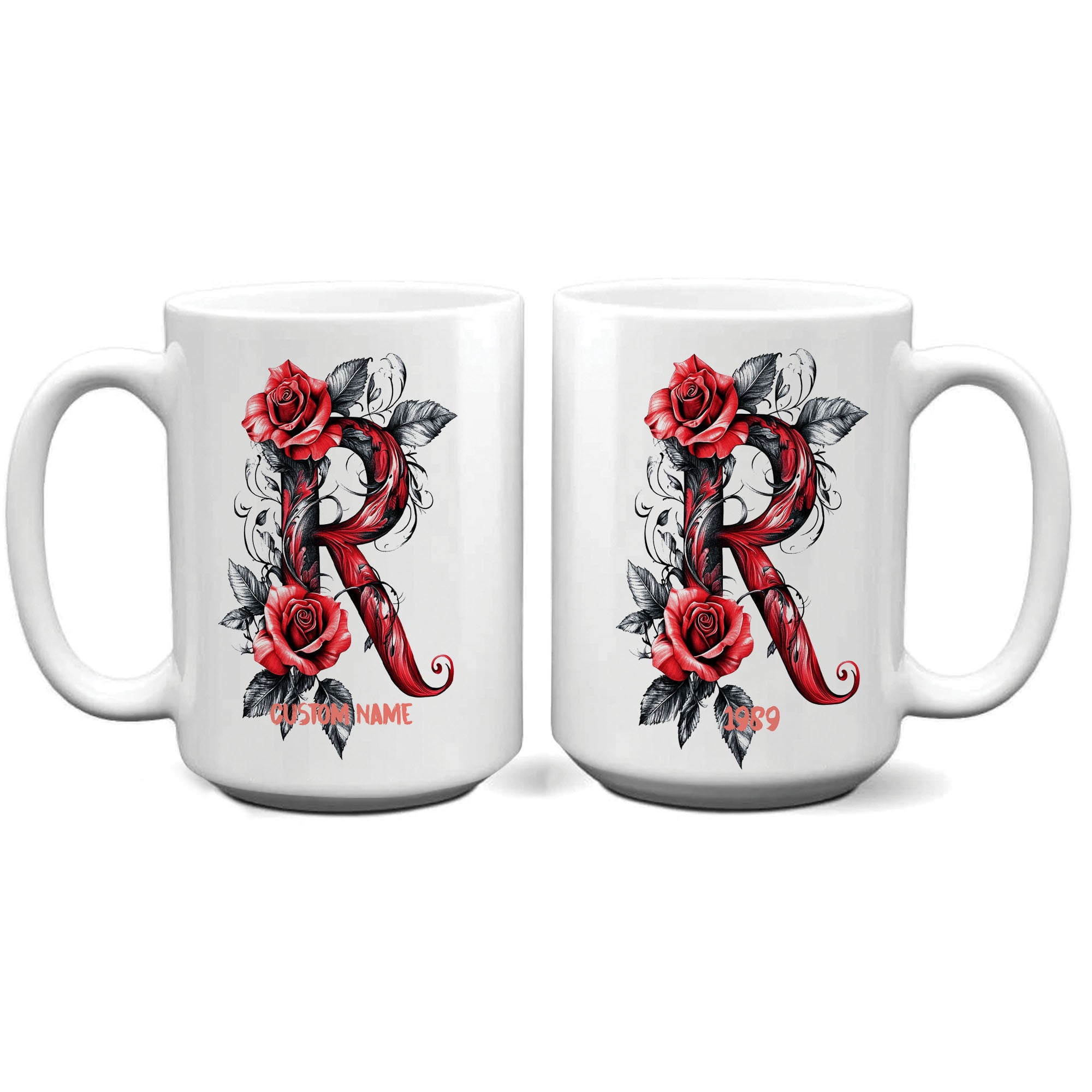 Personalized Coffee Mug with Monogram R for Women, Custom Ceramic Cup ...