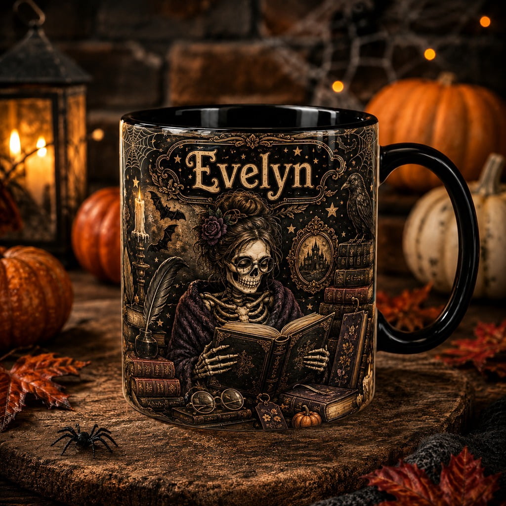 Personalized Coffee Mug Spooky Reading Skeleton Book Lover - Walmart.com