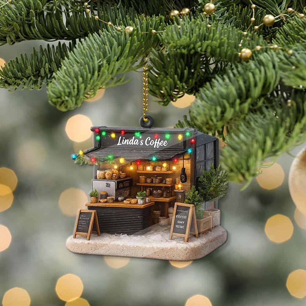 Personalized Coffee Shop Acrylic Christmas Ornament Custom Cafe Name ...