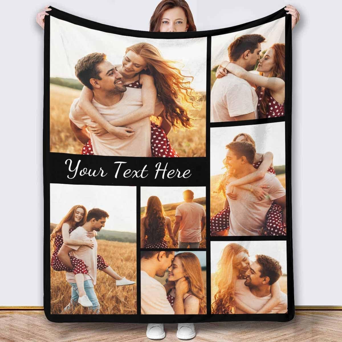 Personalized Collage Throw Blanket with Photo Text, Customized Picture ...