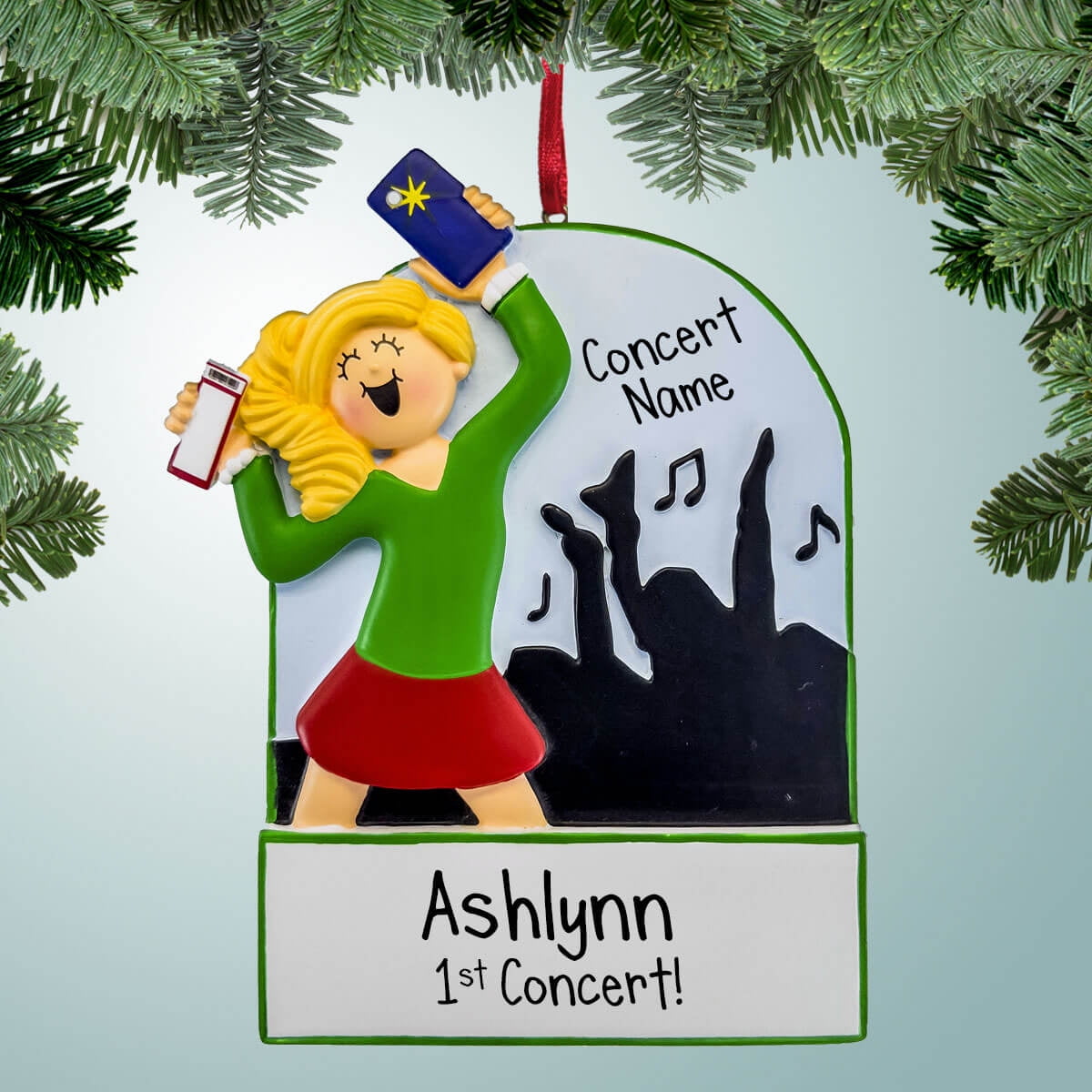 Personalized Concert Goer Girl - Blonde Hair Christmas Ornament ...