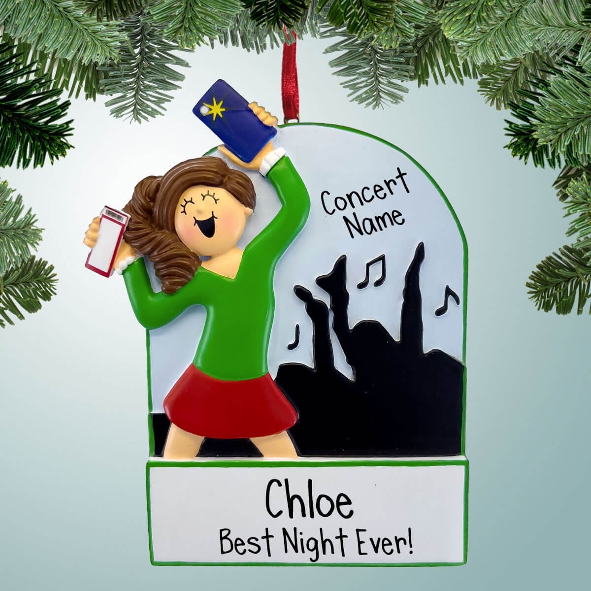 Personalized Concert Goer Girl - Brown Hair Christmas Ornament ...