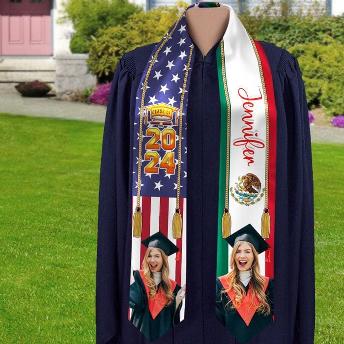 Personalized Congrats 2025 Graduation Stole, Mixed Two Flag Graduation Stole, Graduation Sash ...