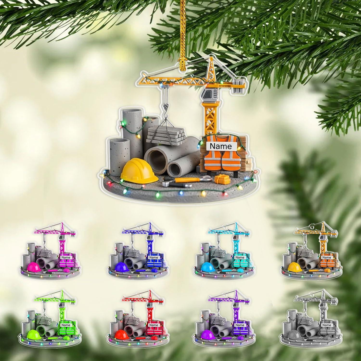 Personalized Construction Ornament 2025, Custom Name Builder Ornament ...