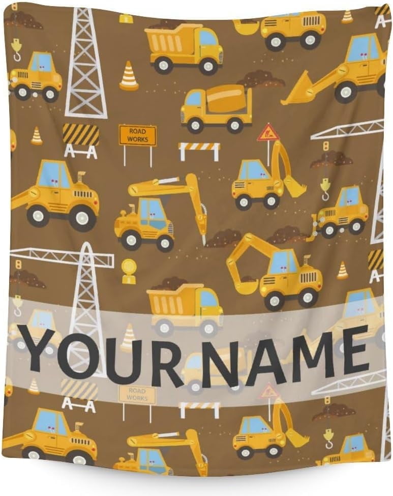 Personalized Construction Truck Blanket with Name - Soft, Fuzzy & Warm ...