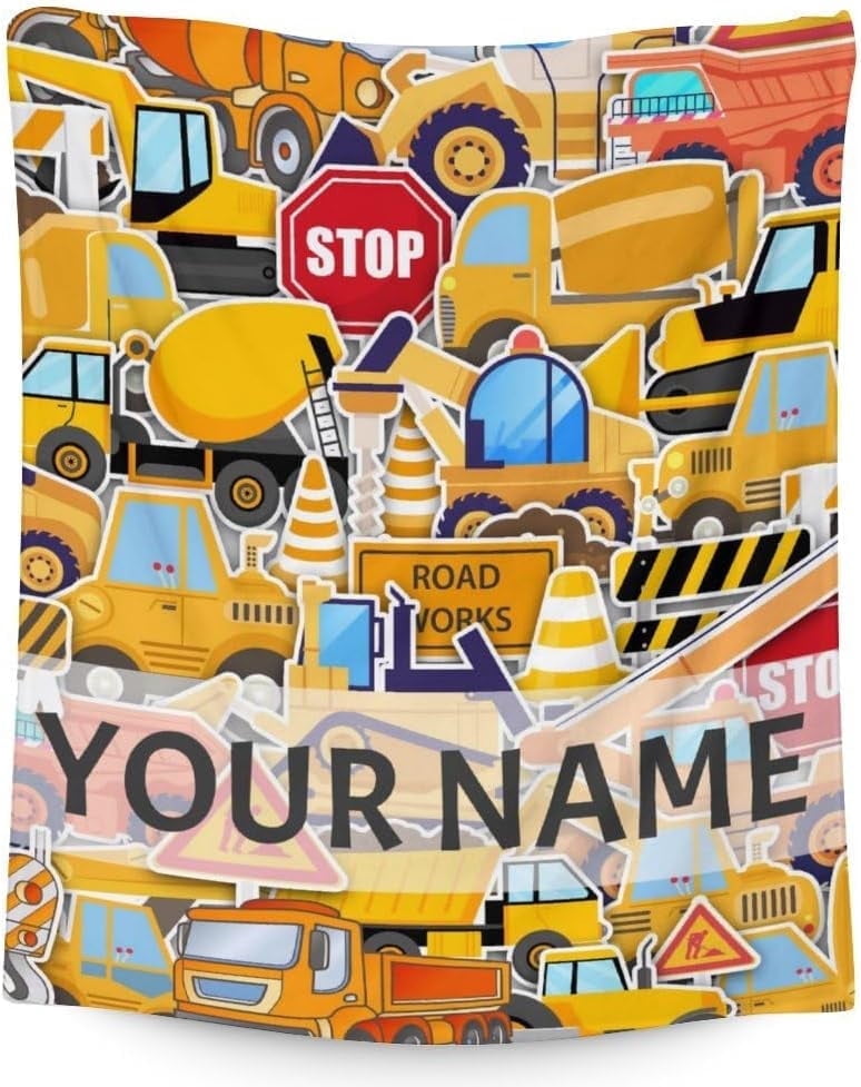 Personalized Construction Truck Blanket with Name - Soft, Fuzzy & Warm ...