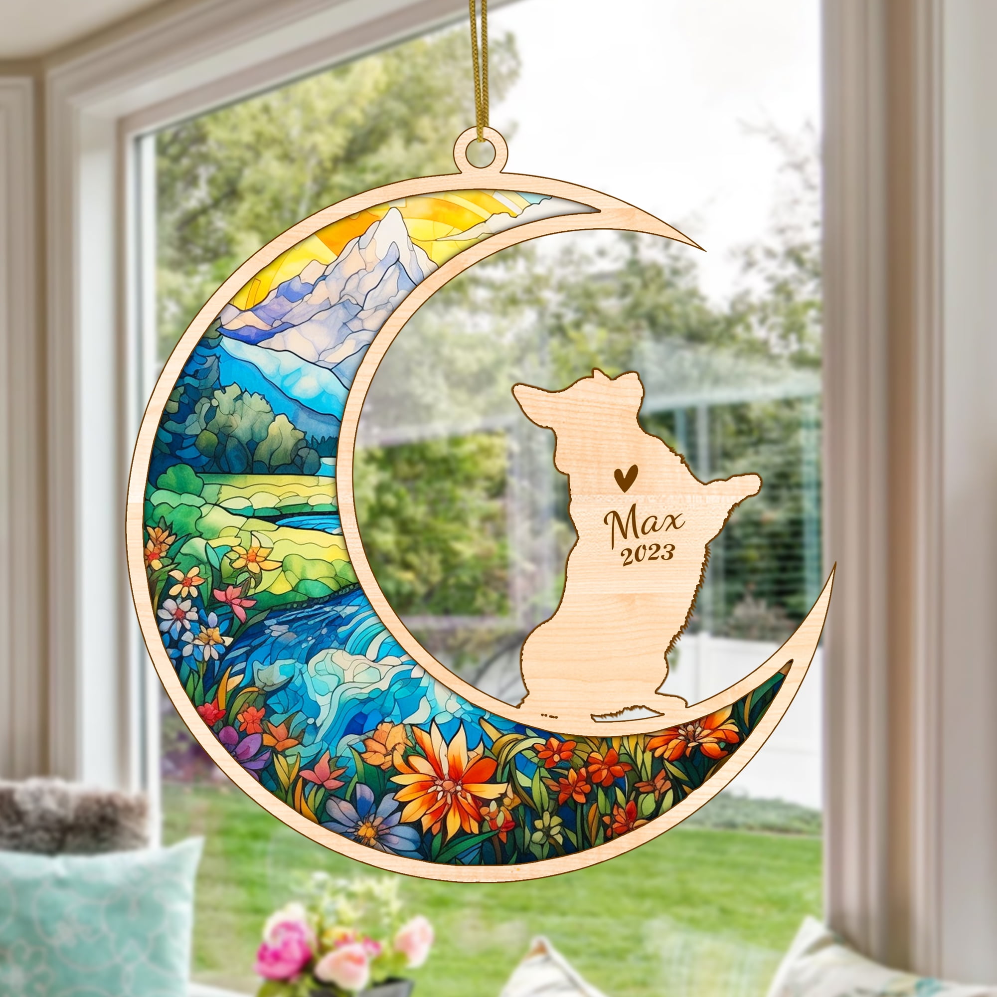 Personalized Corgi Dog White Wood Memorial Suncatcher, Pet Loss ...