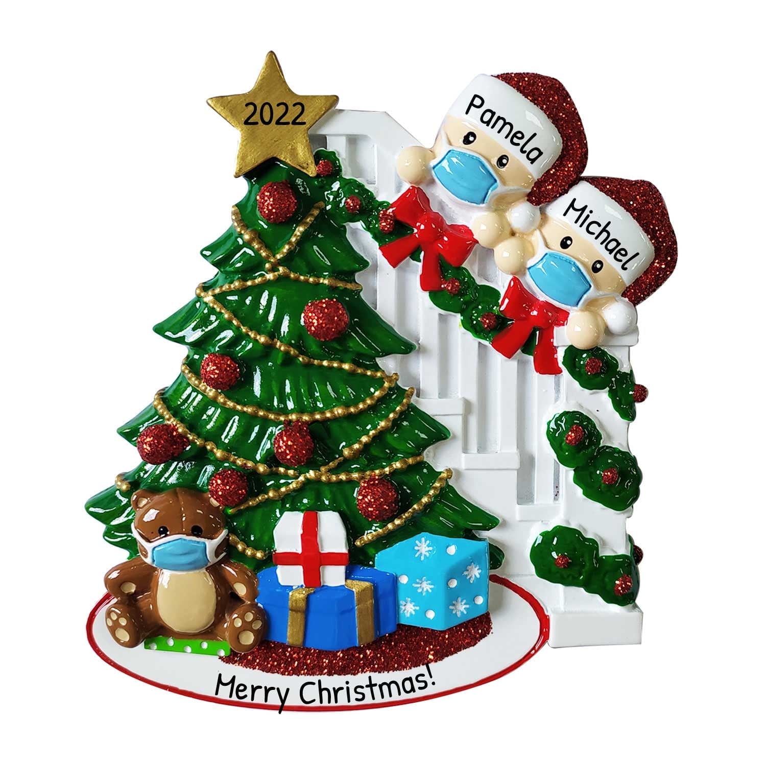 Personalized Couple Ornament 2024 Couple with Mask Peeking Presents 1 ...