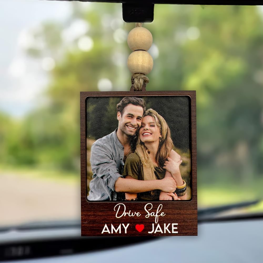 Personalized Couple Photo Hanger - Wooden Ornament, Rear View Mirror ...
