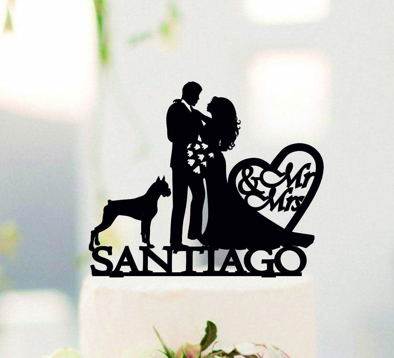 Personalized Couple Wedding Cake Topper with Boxer Dog - Bride and ...