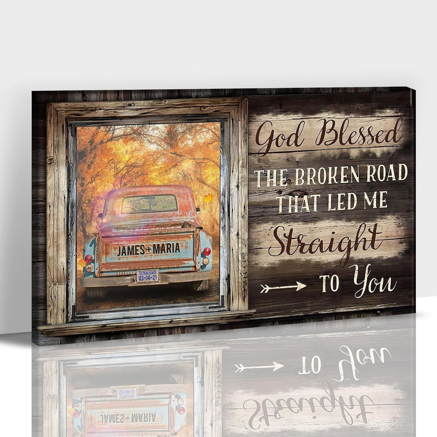Personalized Couples Canvas Wall Art, Custom Red Truck Farmhouse Wall ...