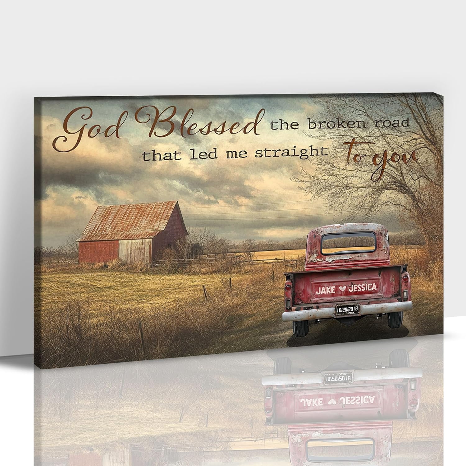 Personalized Couples Canvas Wall Art, Custom Red Truck Farmhouse Wall ...