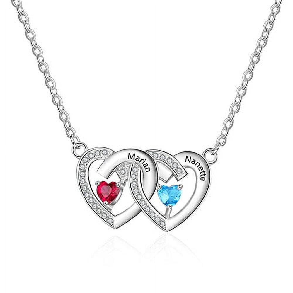 Personalized Couples Sterling Silver Engraved Birthstone Double Heart ...