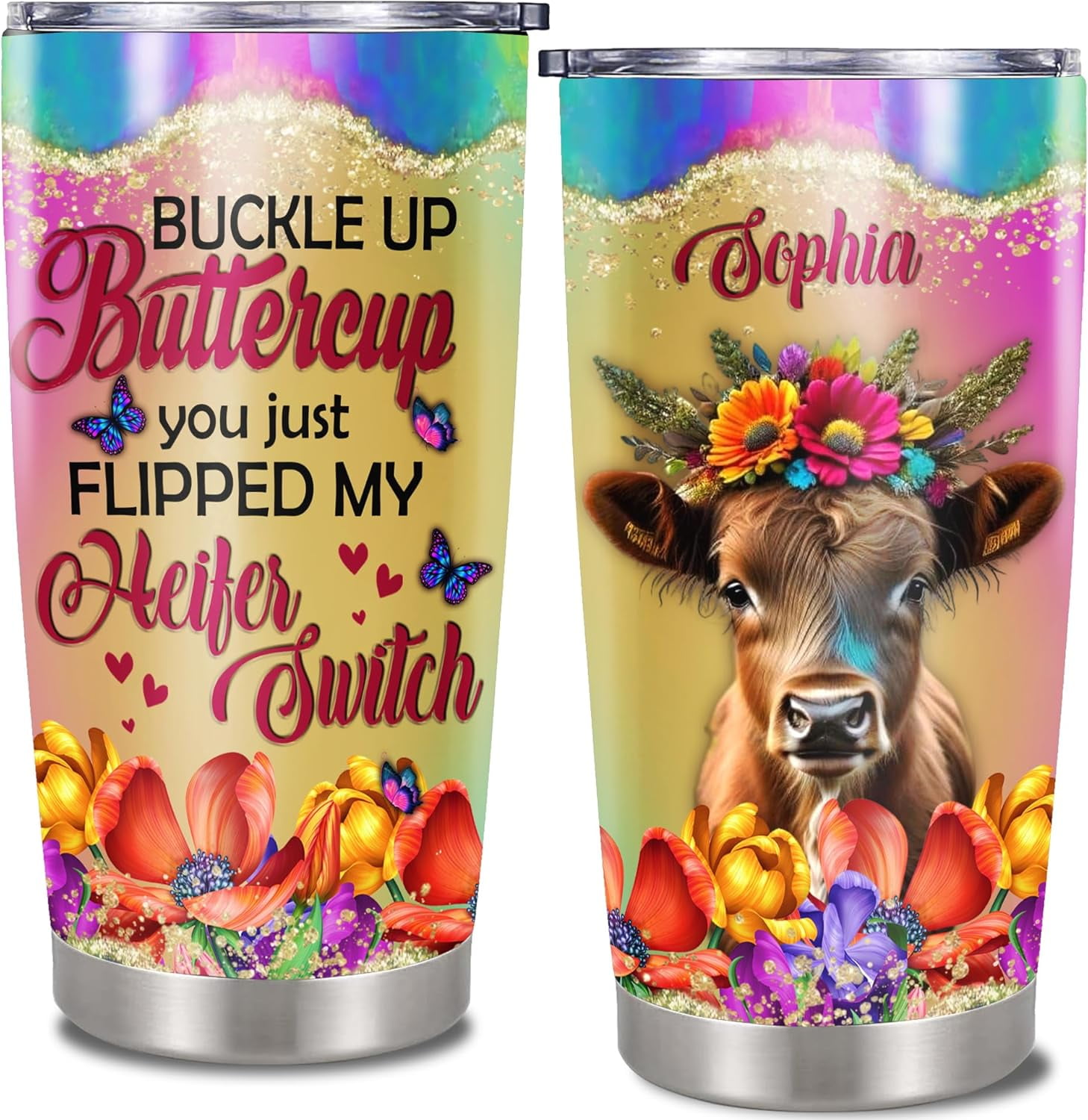 Personalized Cow Tumbler Buckle Up Buttercup Customized Name Insulated ...