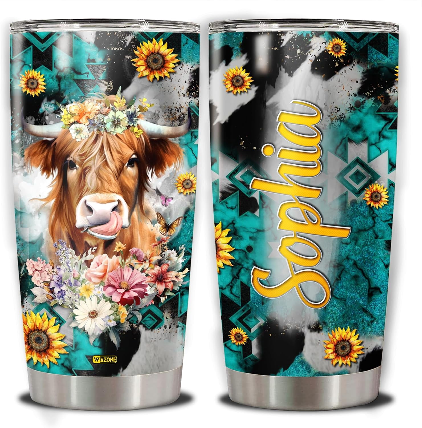 Personalized Cow Tumbler With Lid Western Cowhide 20oz 30oz Custom Name ...
