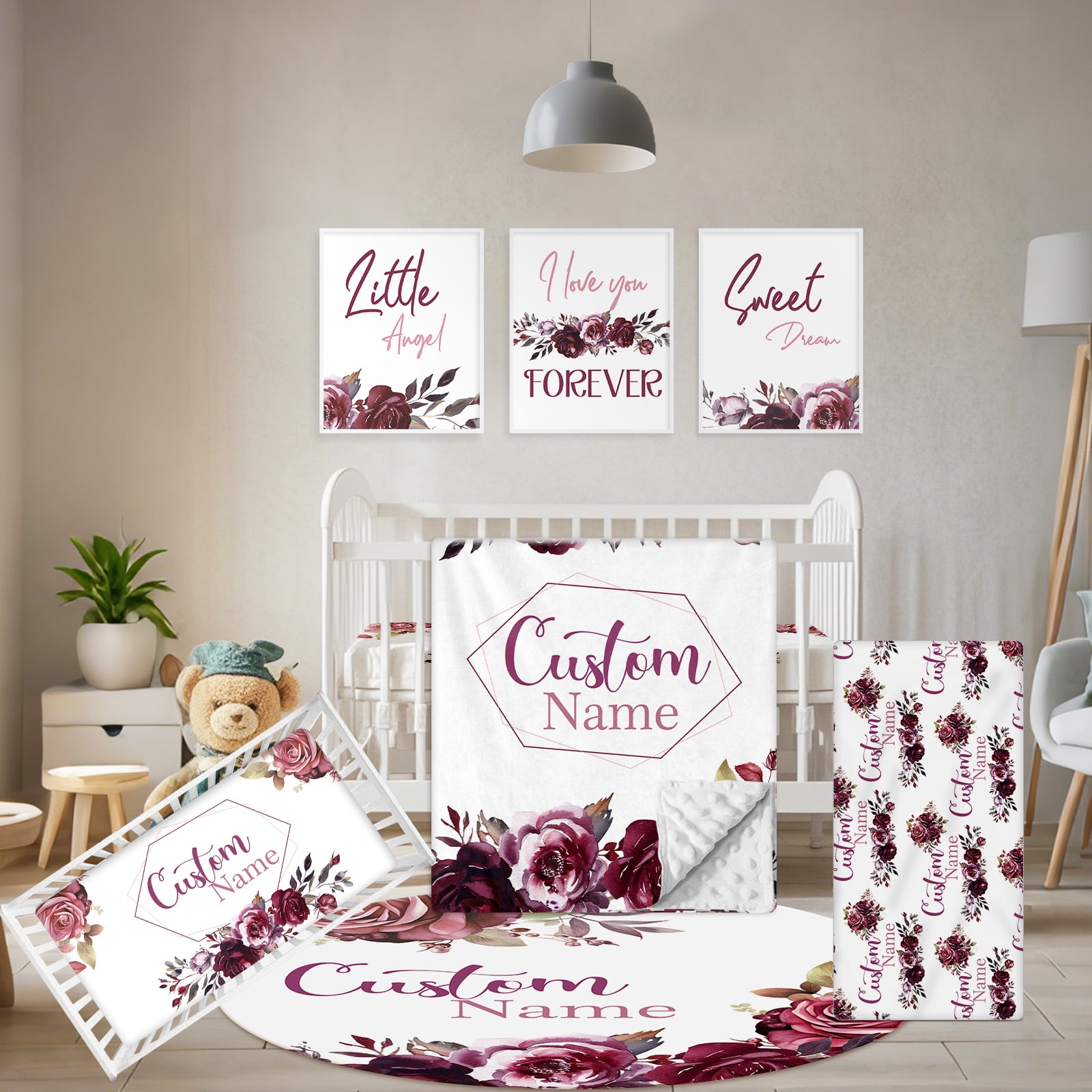 Personalized Crib Bedding Set, 5 Pcs Custom Nursery Bedding Sets with ...