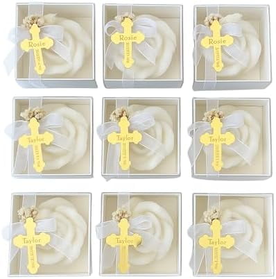 Personalized Cross Label Rose-Shaped Soy Candle Favors – Bulk 10-100 ...
