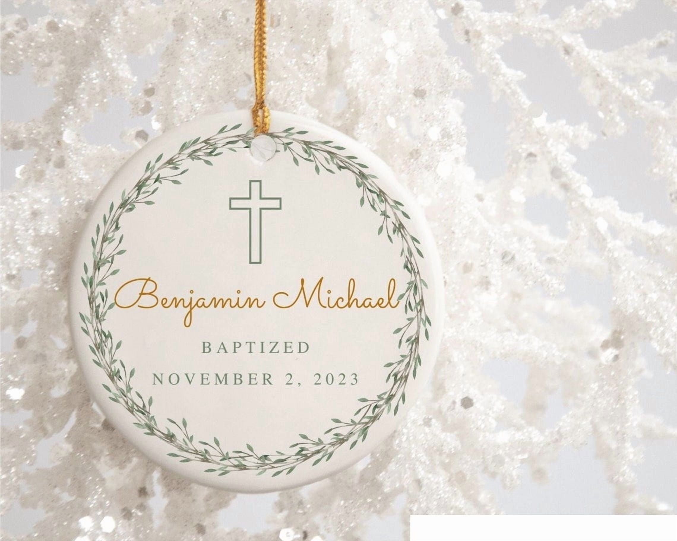 Personalized Cross Porcelain Ornament Baptism Gift for Boy Godson Gift ...