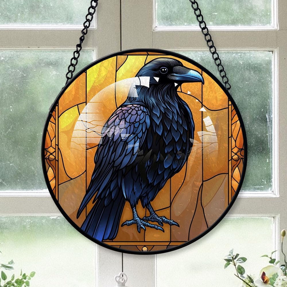 Personalized Crow Stained Glass Suncatcher Artistic Window Hanging ...