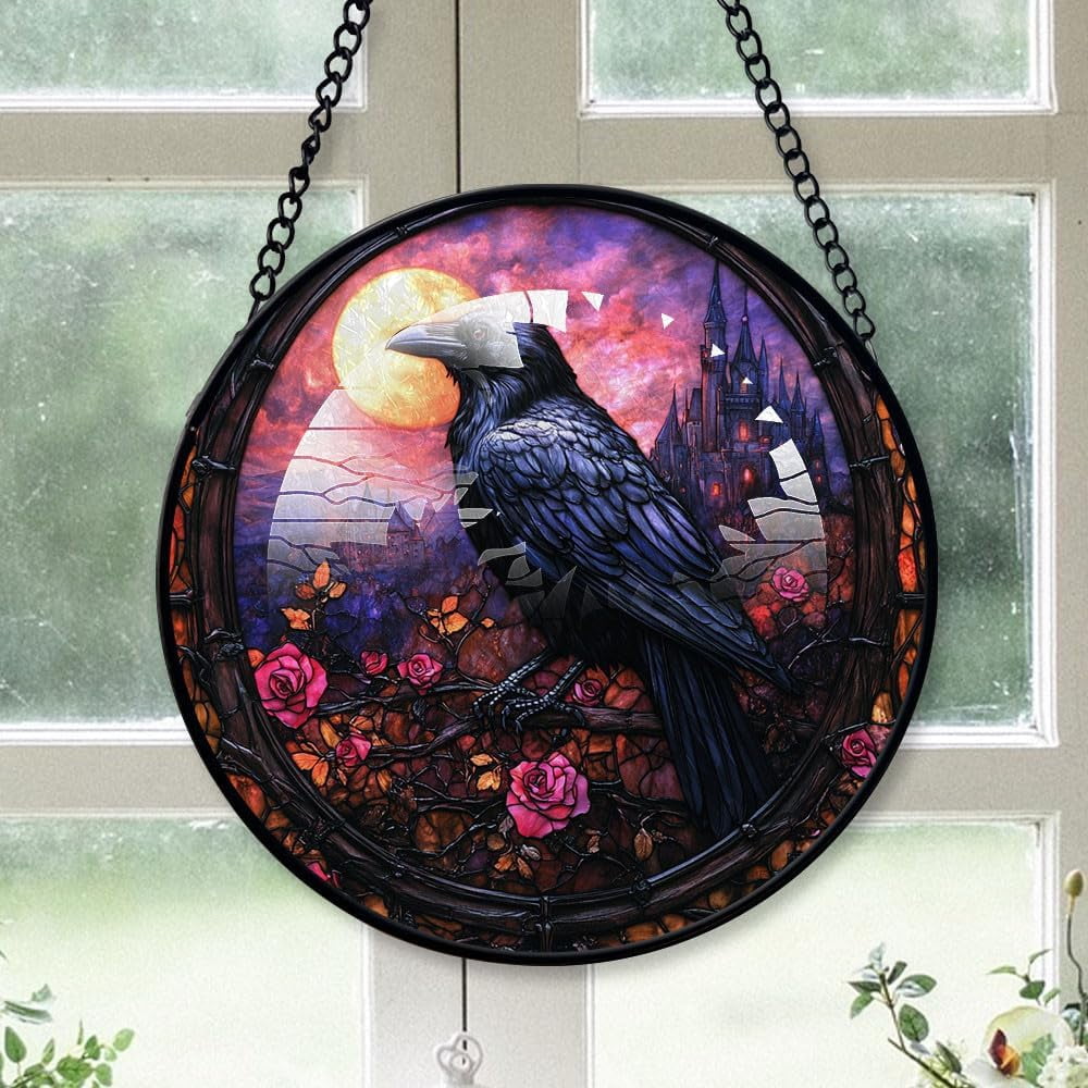 Personalized Crow Stained Glass Suncatcher Artistic Window Hanging ...