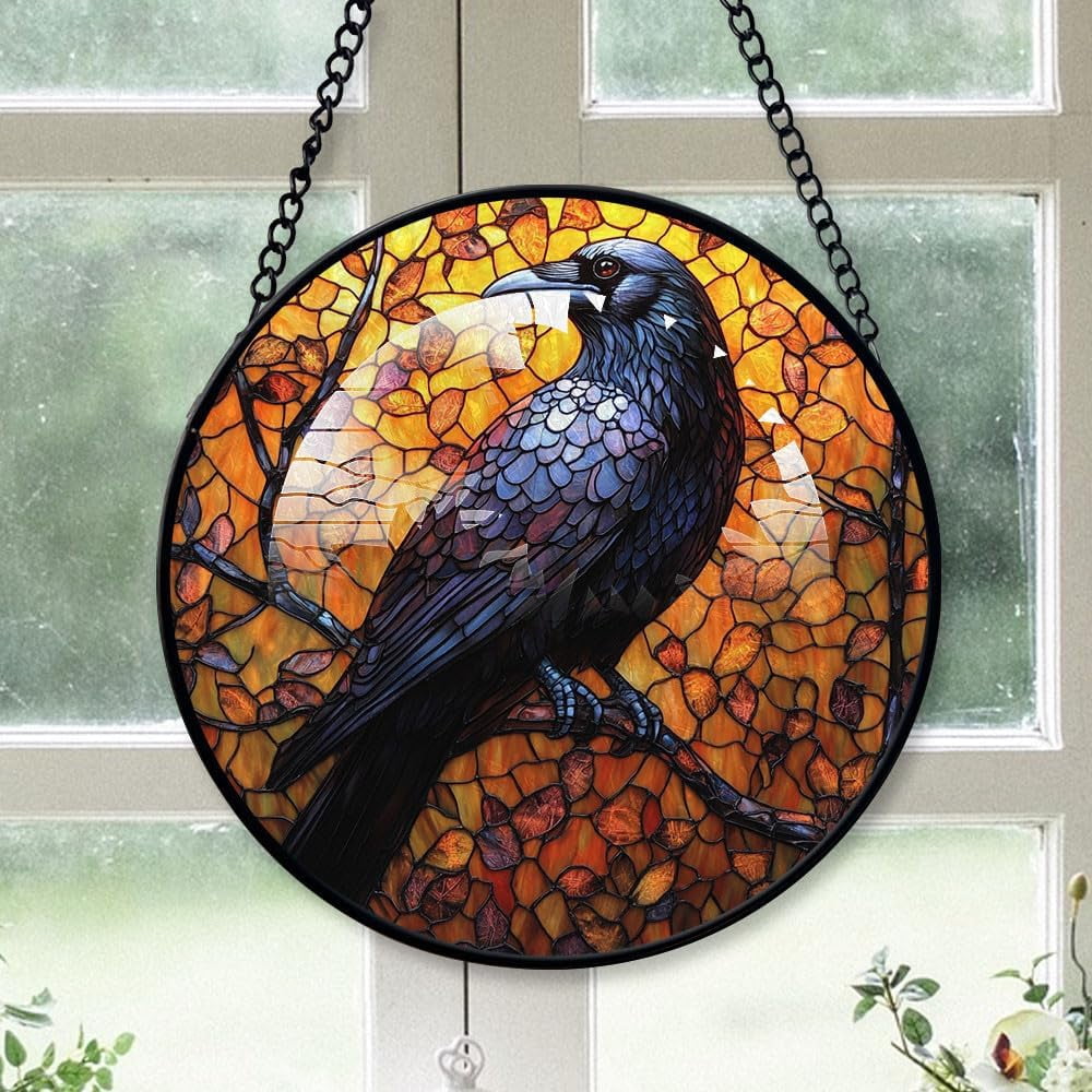 Personalized Crow Stained Glass Suncatcher Artistic Window Hanging ...
