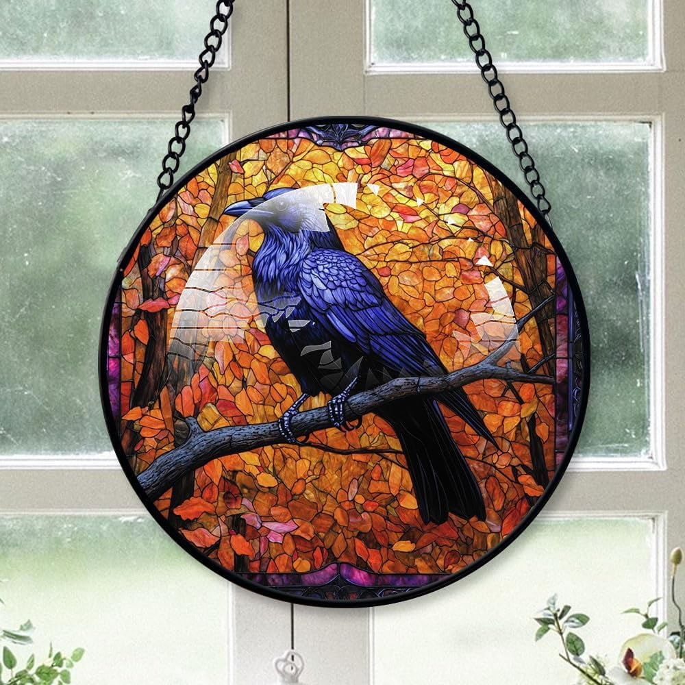 Personalized Crow Stained Glass Suncatcher Artistic Window Hanging ...