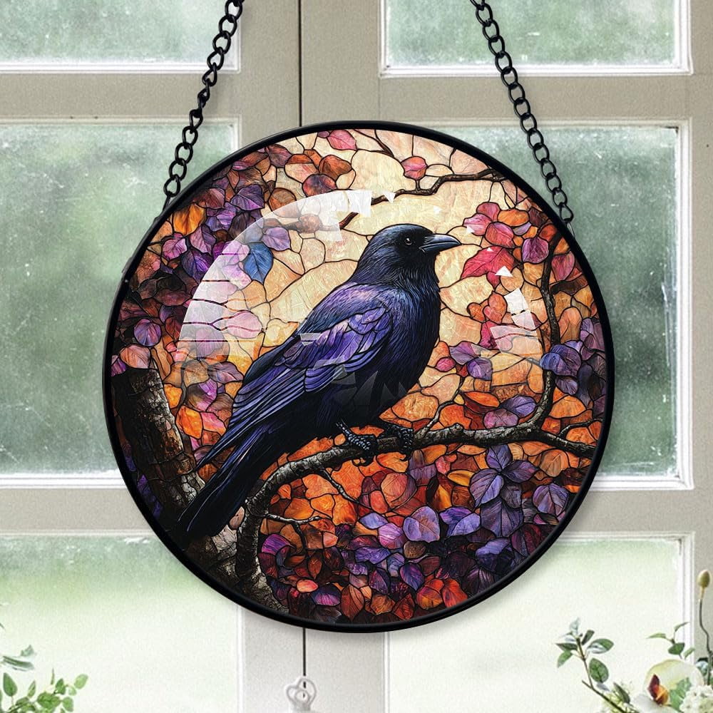 Personalized Crow Stained Glass Suncatcher Artistic Window Hanging ...