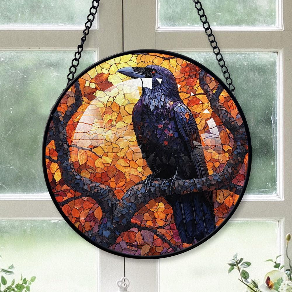 Personalized Crow Stained Glass Suncatcher Artistic Window Hanging ...