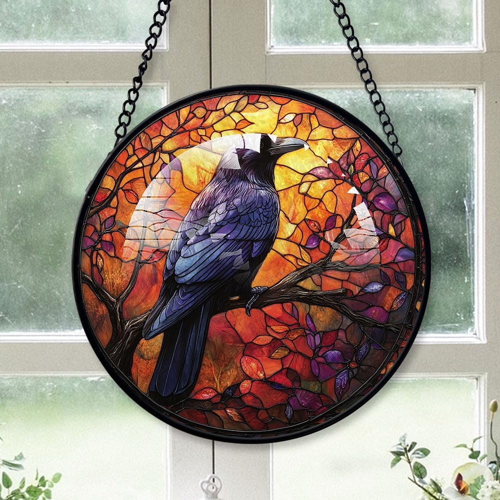 Personalized Crow Stained Glass Suncatcher Window Hanging, Crow Hand ...
