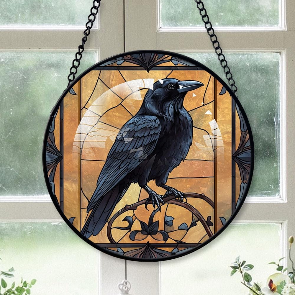 Personalized Crow Suncatcher Stained Glass, Crow Gifts for Women, Crow ...