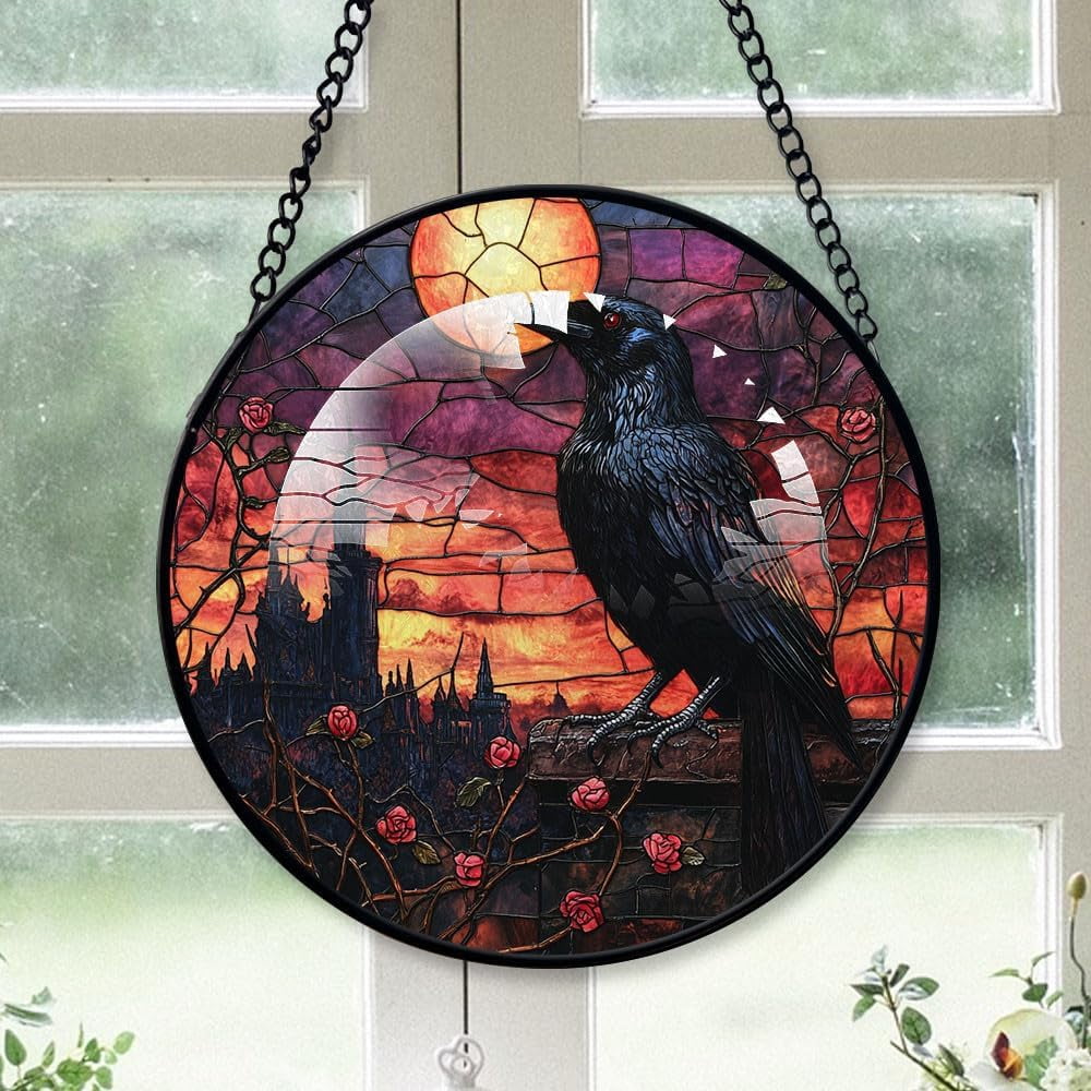 Personalized Crow Suncatcher Stained Glass, Crow Gifts for Women, Crow for Windows, Crow Window ...