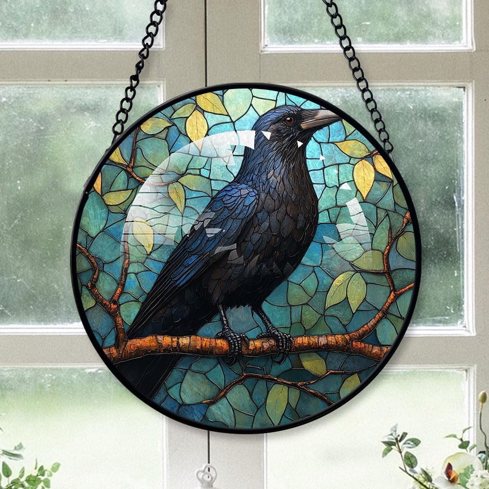 Personalized Crow Suncatcher Stained Glass, Crow Gifts for Women, Crow ...