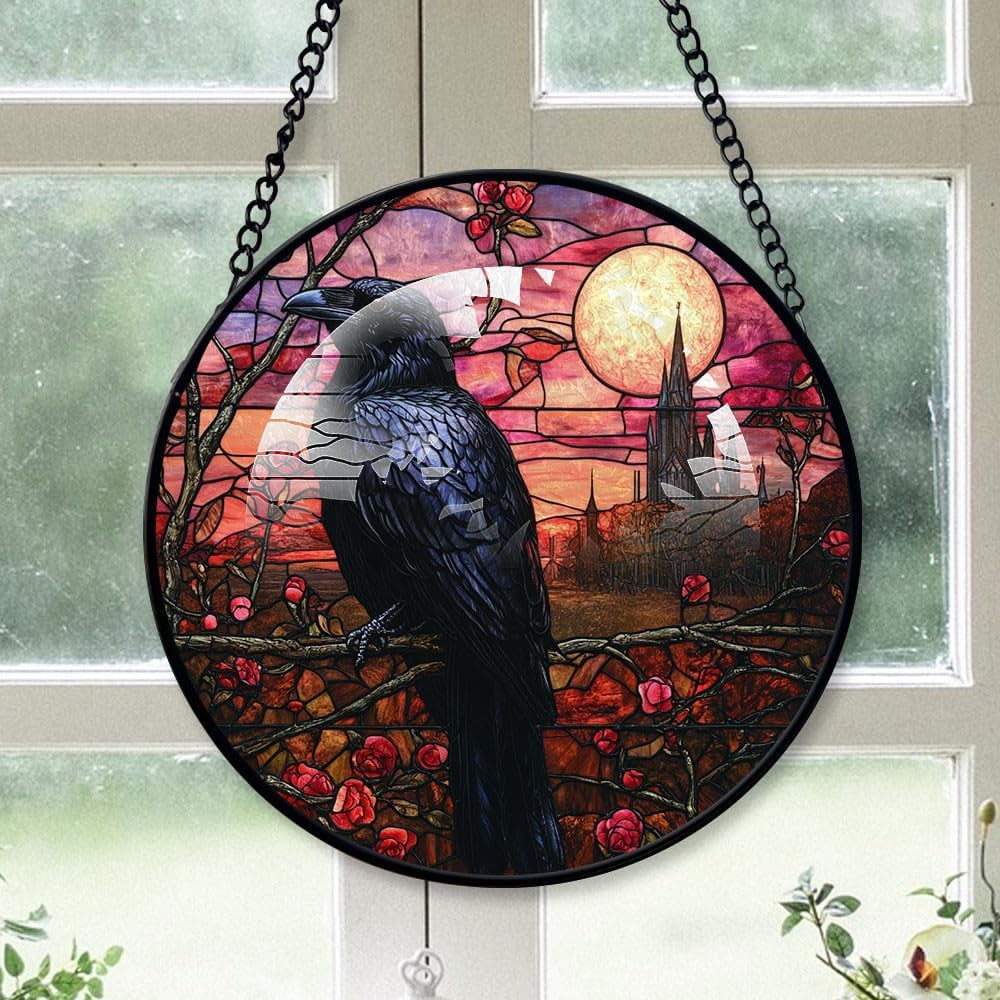 Personalized Crow Suncatcher Stained Glass, Crow Originally Designed ...