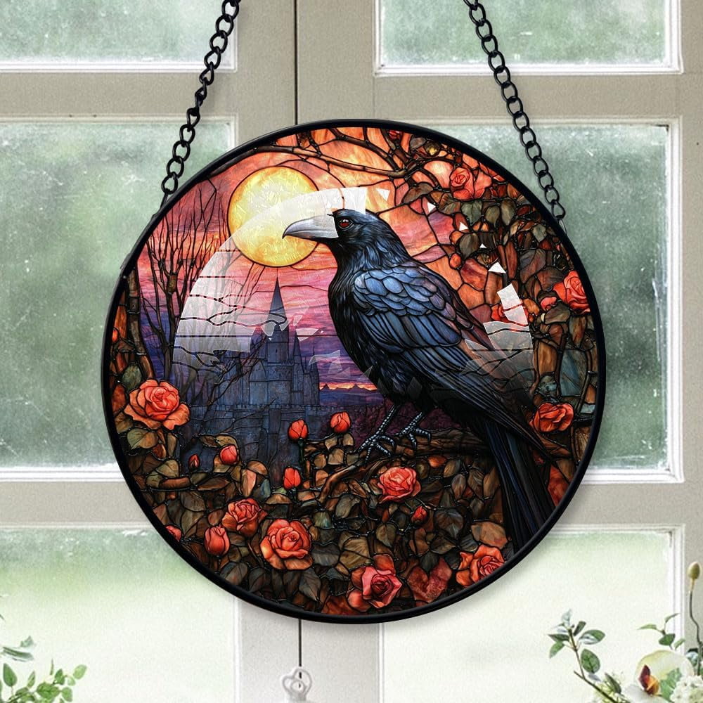 Personalized Crow Suncatcher Stained Glass, Crow Originally Designed ...