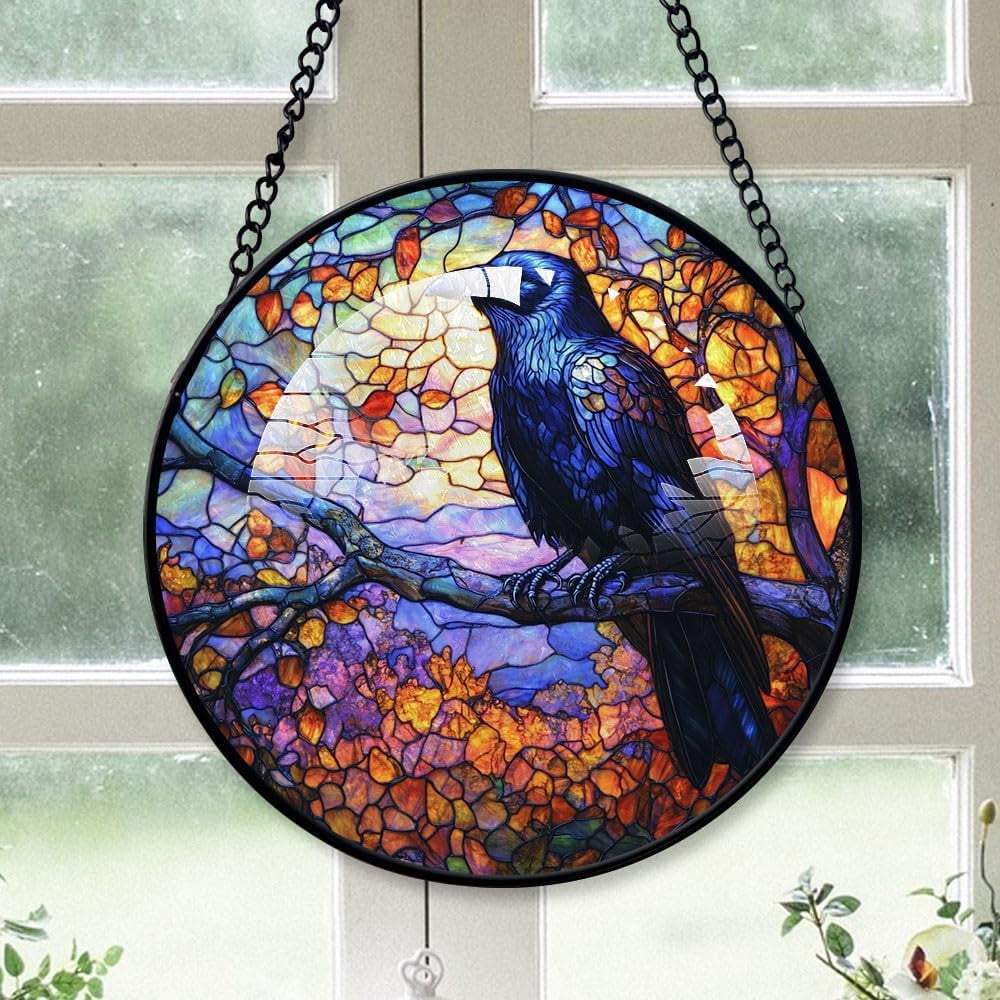Personalized Crow Suncatcher Stained Glass, Crow Stained Glass Window ...