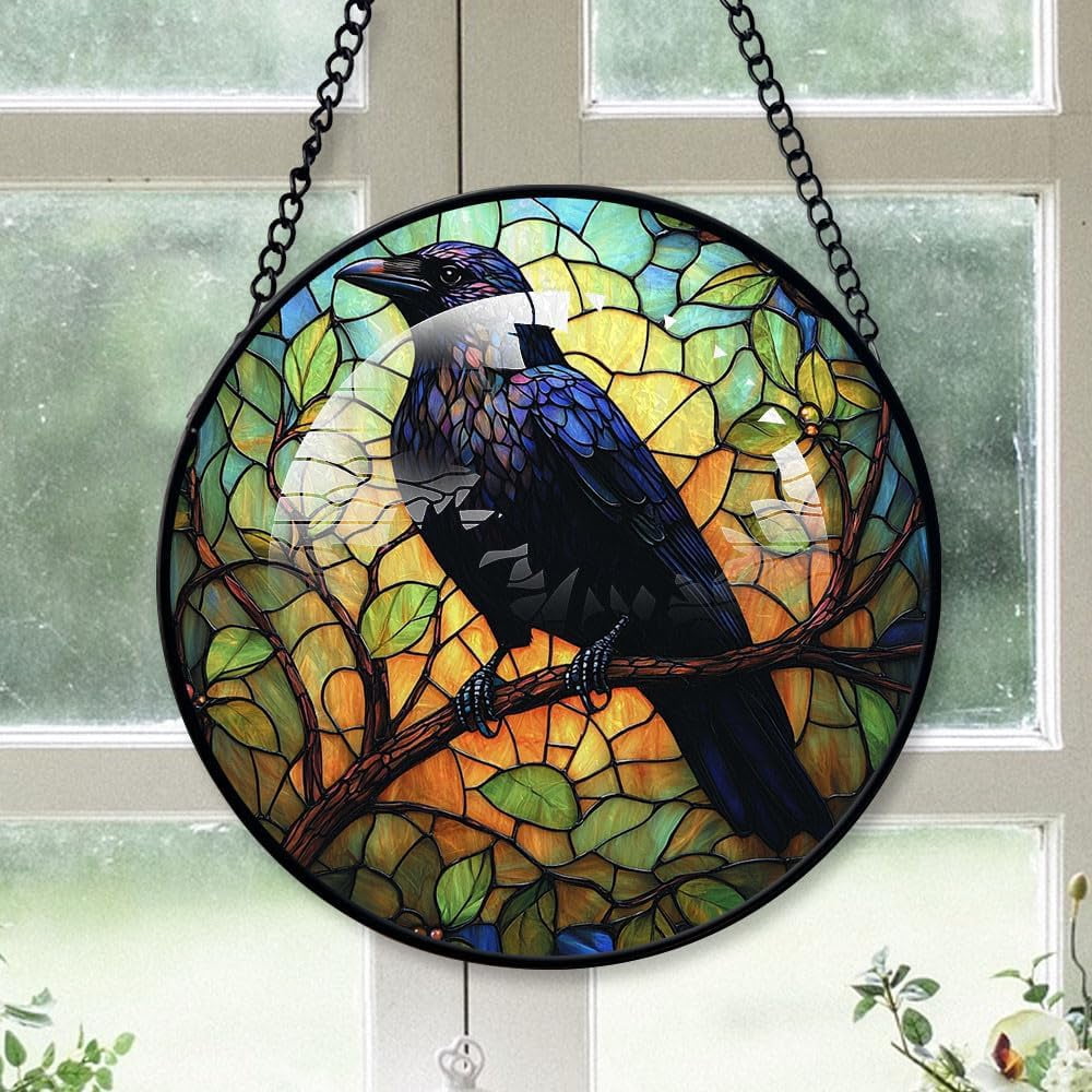 Personalized Crow Suncatcher Stained Glass, Crow Stained Glass Window ...