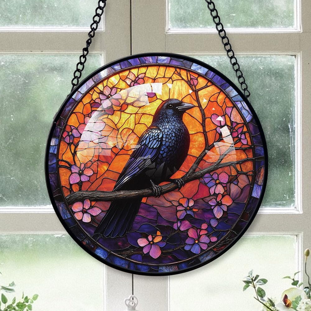 Personalized Crow Suncatcher Stained Glass, Crow Stained Glass Window ...