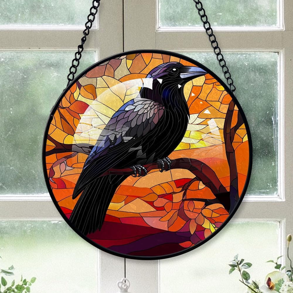 Personalized Crow Suncatcher Stained Glass, Crow Stained Glass Window ...