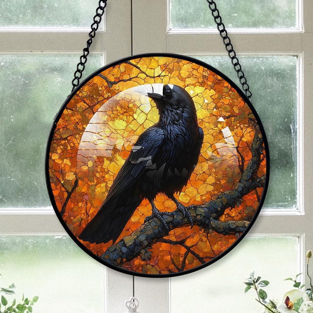 Personalized Crow Suncatcher Stained Glass, Crow Stained Glass Window ...
